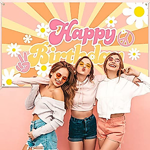A1diee Groovy Happy Birthday Backdrop Banner Retro Hippie Boho Girl Birthday Party Decorations Party Supplies Daisy Flower XtraLarge Photography Background for Baby Shower Photo Prop Wall Decor