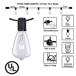 Couah Outdoor Patio String Lights,10Ft Edison Bulb String Lights for Patio Garden Porch Backyard Party Deck Yard(Plus 1 Extra Bulbs)-Black