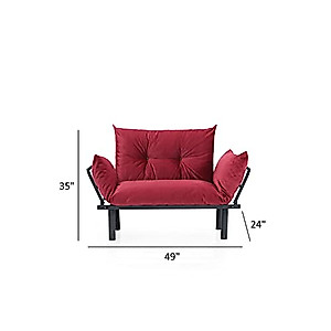 HT Design Sona Extra Wide Modern Futon Loveseat for Living Rooms and Bedroom, Removable Cushions, 49" Wide Furniture for Guest Room Studio Apartments, Red