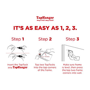 TapHanger Picture Frame Hanging Kit for Drywall - Easy To Use Picture Hanging Tool to Quickly Hang Wooden Frames & Canvases in Less Than A Minute -Includes 80 Reusable TapTacks & Holds Up to 20 Pounds