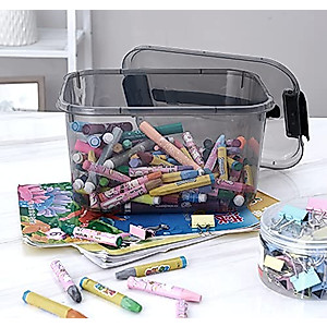 JUJIAJIA 5.5 Quart Black Clear Storage Latch Bins with Lids/Handle, 6-Pack Plastic Lidded Home Storage Organizing Latch Box