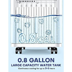 Evaporative Air Cooler, BALKO 3-IN-1 Windowless Swamp Cooler w/ 0.8 Gal Detachable Water Tank, 7H Timer & Remote, 4 Ice Pack, 70° Oscillation, Ductless Air Conditioner Portable for Room Indoor Office