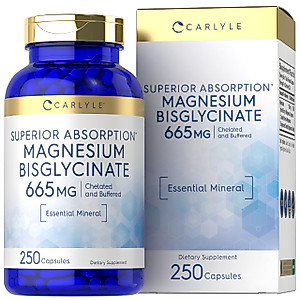 Carlyle Buffered Magnesium Bisglycinate 665 mg | 250 Capsules | Chelated Essential Mineral | Non-GMO and Gluten Free Supplement