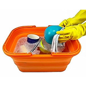 SAMMART 12L (3.17Gallon) Collapsible Tub with Handle - Portable Outdoor Picnic Basket/Crater - Foldable Shopping Bag - Space Saving Storage Container (Orange)
