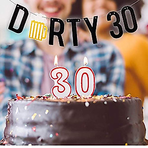 Dirty 30 Birthday Decorations - Black & Gold Glitter Beer Banner - 30th Birthday Decorations for Him - Happy 30th Birthday - 30 Birthday Decorations for Men - Dirty Thirty Birthday Party Supplies