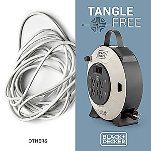 BLACK+DECKER 25 Ft. Retractable Extension Cord Reel With 4 Outlets, 2 USB Ports, Multi-Plug Extension, On/Off Switch & Heavy-Duty 16AWG SJT Cable
