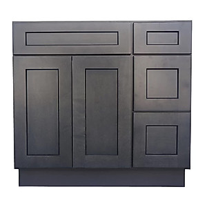 Thaweesuk Shop Dark Grey 36 Inches Shaker Vanity Bathroom 3 Drawers Right Door Cabinet Single Sink Base Bath Wall Faucet Vanities Traditional Kitchen Birch Wood Hardwood 36"W x 21"D x 34 1/2"H of Set