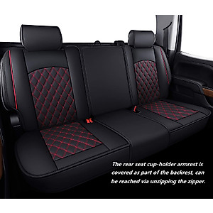 Aierxuan Truck Seat Covers for Chevy Silverado GMC Sierra Trail Boss Z71 Pickup 2007-2024 1500 2500HD 3500HD Crew Double Extended Cab Waterproof Leather (Full Set, Black-Red)