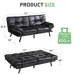 MUUEGM Futon Sofa Bed Couch, Memory Foam Futon Convertible Futon Couch, Sofa Bed Couch,Modern Loveseat Daybed Sofa,Comfy Sleeper Couch for Apartment, Living Room,Easy Assemble,Black