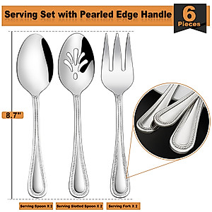 Serving Set, HaWare 6 Pieces Stainless Steel Silverware Serving Utensils, Pearled Edge Hostess Serving Set for Buffet Party Kitchen Restaurant, Mirror Finished & Dishwasher Safe