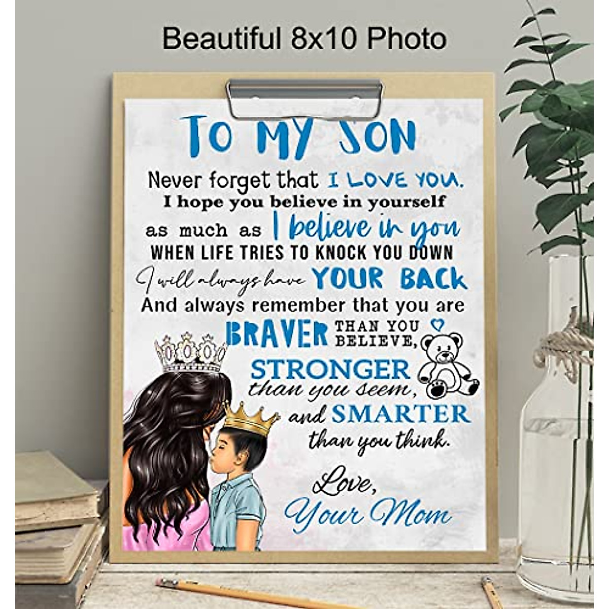 Boy Bedroom Wall Art - To My Son - Mexicans Latinx Gift from Mom Mother - Little Boys Room decoration - Baby shower Gift - Blue Nursery Decor - Kids Infant Toddler Child Family Wall Decor Poster
