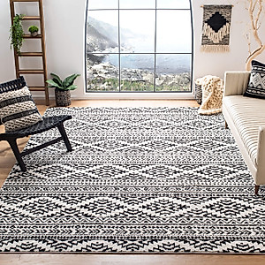 SAFAVIEH Tulum Collection Area Rug - 9' x 12', Ivory & Black, Moroccan Boho Tribal Design, Non-Shedding & Easy Care, Ideal for High Traffic Areas in Living Room, Bedroom (TUL272B)