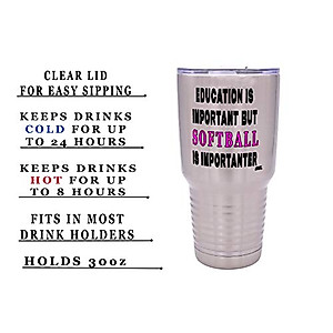Rogue River Tactical Funny Softball PLayer 30 Oz. Travel Tumbler Mug Cup w/Lid Education Important Gift Idea