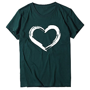 Women Love Heart Graphic Tees Shirt Short Sleeve Tops Tshirts Regular Fit Tunic Blouse Cute Funny Gift Clothes 2023