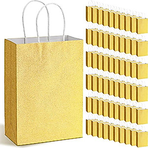 60 Pcs Small Gift Bags Valentines Day Paper Gift Bags Glitter Kraft Bag Reusable Gift Bag with Handle Bridal Shower Favor Bags Bulk Goodie Bags for Wedding, Birthday, Bridesmaids,8.2*5.9*3.1 (Gold)