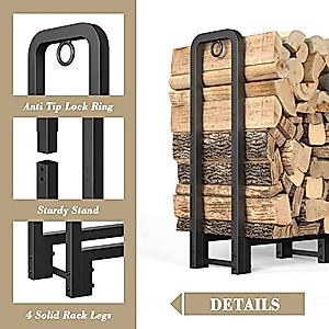Hokut Firewood Rack Outdoor with Waterproof Cover - Upgraded Heavy Duty 8ft Log Rack Indoor Holder - Adjustable Fire Wood Racks - Black Storage Organizer Stand Tool for Fireplace
