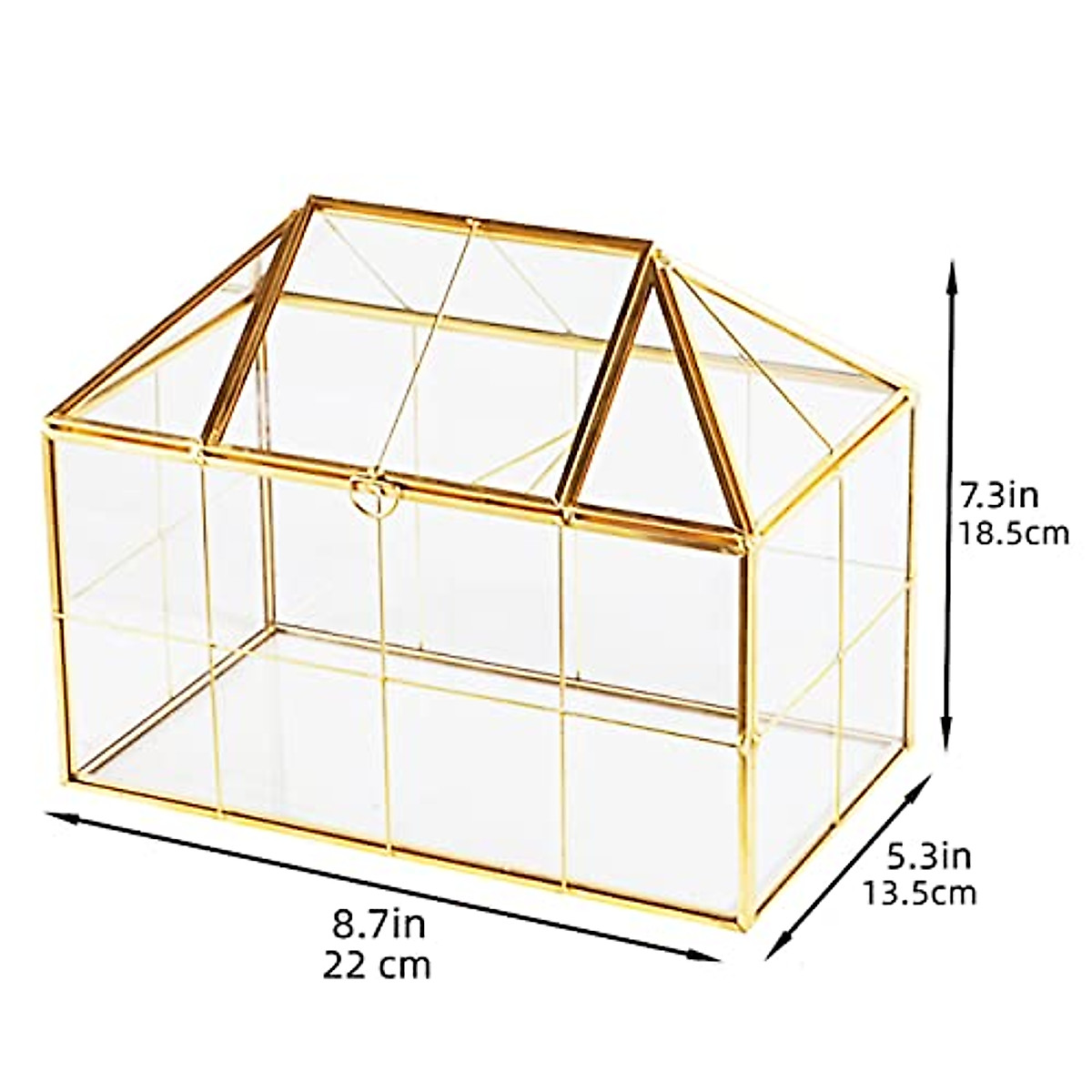 Vellon Golden Plant Terrarium for Greenery and Bonsai, House-Shape Desktop Planter, Glass Reptile Breeding Box, Wardian Case Planter, Golden Decor of Home and Garden