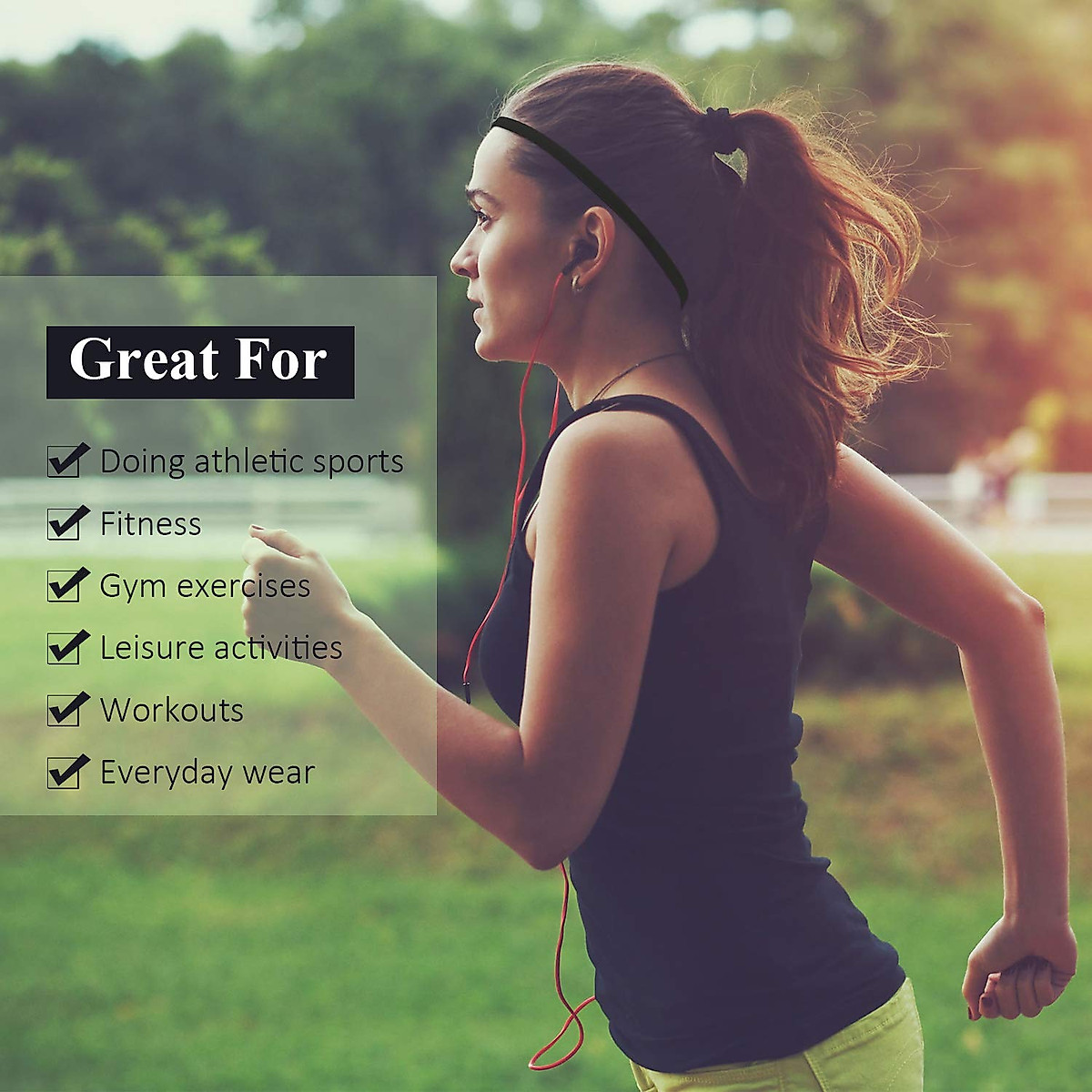 9 Pieces Thick Non-Slip Elastic Sport Headbands, Elastic Silicone Grip Exercise Hair and Sweatbands for Yoga (Black, Gray)