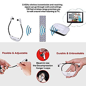 SIMOLIO Digital 2.4GHz Wireless TV Headphones with Spare Battery for Hearing Impaired and Seniors, Two Under-Chin Headset and One Over-Ear Headphone for Replacement,100 ft Work Range, No Audio Delay