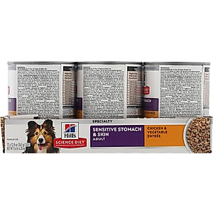 Hill's Science Diet Sensitive Stomach & Skin, Adult 1-6, Stomach & Skin Sensitivity Support, Wet Dog Food, Chicken & Vegetables Loaf, 12.8 oz Can, Case of 12