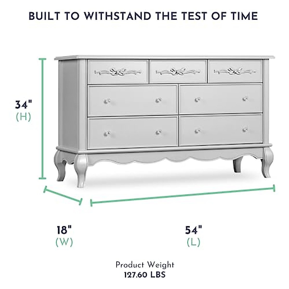 Evolur Aurora 7 Drawer Double Dresser, Akoya Grey Pearl/Silver Mist