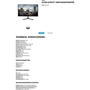 Allied Expanse B2700 27" Gaming Monitor - Ultra Thin Frame, 1ms Reponse Time, 75Hz, 1080P, VESA Mount Ready