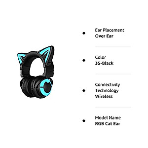 YOWU RGB Cat Ear Headphone 3S Wireless Bluetooth 5.0 Foldable Gaming Headset with Built-in Mic & Customizable Lighting and Effect via APP, Type-C Charging Audio Cable, for PC Laptop Mac Smartphone