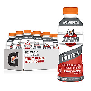 Gatorade Zero With Protein, 10g Whey Protein Isolate, Zero Sugar, Electrolytes, Fruit Punch, 16.9 Fl Oz, 12 Pack