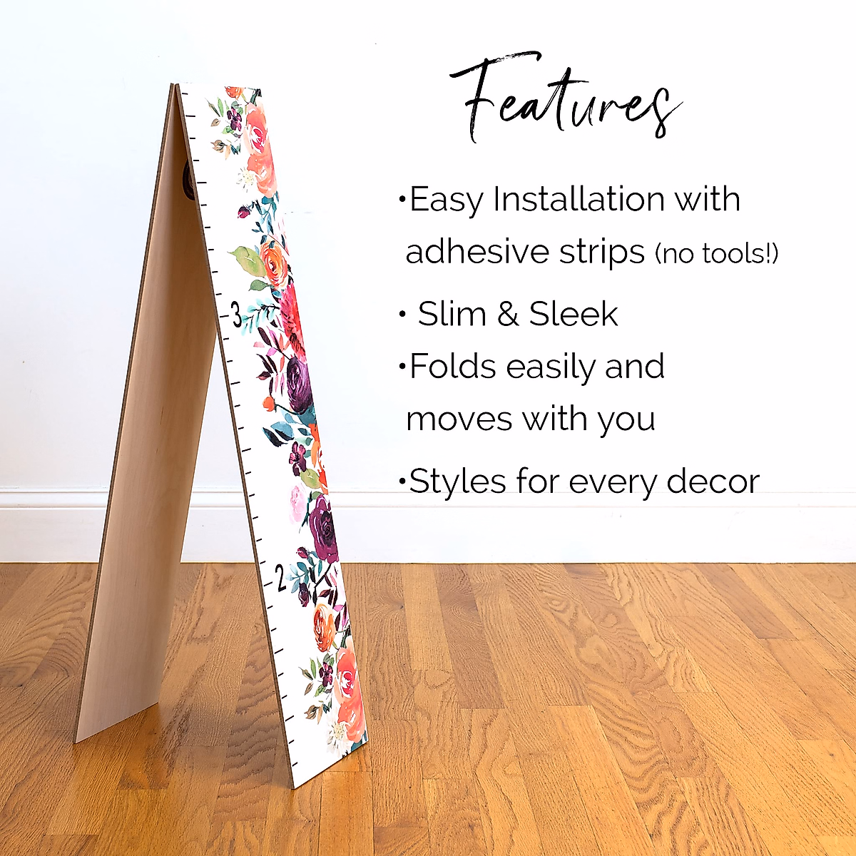 Headwaters Studio Growth Chart for Wall - Height Chart for Kids, Wall Hanging Growth Chart, Baby Nursery Height Measurement, Kids Growth Chart Wall, Growth Chart - Floral -Multicolor-63" x6.7"