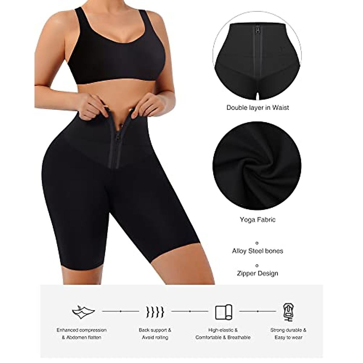 FeelinGirl Workout Shorts Butt Lifting Booty Shorts Waist Trainer High Waisted Thigh Slimmer Athletic Running Gym Yoga Active Shorts Black XL