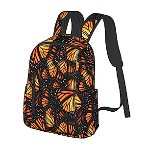Orange Monarch Butterflies Print Backpack Laptop Bags Lightweight Unisex Daypacks For Outdoor Travel Work