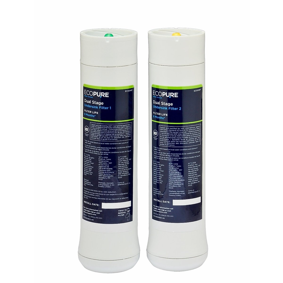 EcoPure ECOP20 Dual Stage Undersink Water Filtration System, 1 Count (Pack of 1), White
