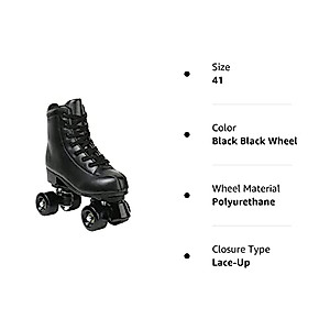 YYW Roller Skates for Women Men, High Top PU Leather Classic Double-Row Roller Skates, Indoor Outdoor Roller Skates for Beginner a Shoes Bag (Black Black Wheel, 41)