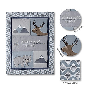 Levtex Baby - Emerson Crib Bed Set - Baby Nursery Set - Navy, Blue, Grey and Tan - Animal Adventure - 4 Piece Set Includes Quilt, Fitted Sheet, Wall Decal & Dust Ruffle