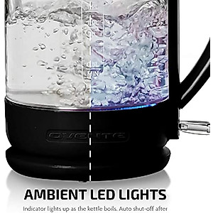 Ovente Electric Glass Kettle 1.5 Liter 1500W Power Portable Instant Hot Water Boiler Heater with ProntoFill Tech & Automatic Shut Off, Fast Boiling Cordless Body for Coffee Milk Tea, Black KG516B