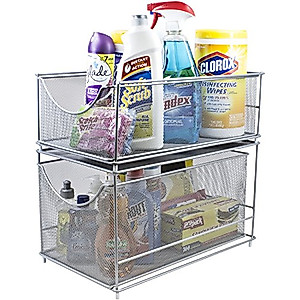 Sorbus® Cabinet Organizer Set —Mesh Storage Organizer with Pull Out Drawers—Ideal for Countertop, Cabinet, Pantry, Under the Sink, Desktop and More (Silver Two-Piece Set)
