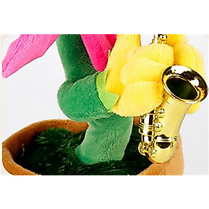 Musical Singing Dancing Repeating Talking Sunflower Soft Plush Funny Creative Saxophone Kids Toy(Yellow)