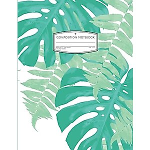 Tropical Watercolor Monstera Leaves Composition Notebook | 200 Pages (100 sheets) | 9-3/4" x 7-1/2" | School & Office Supplies | Composition Book