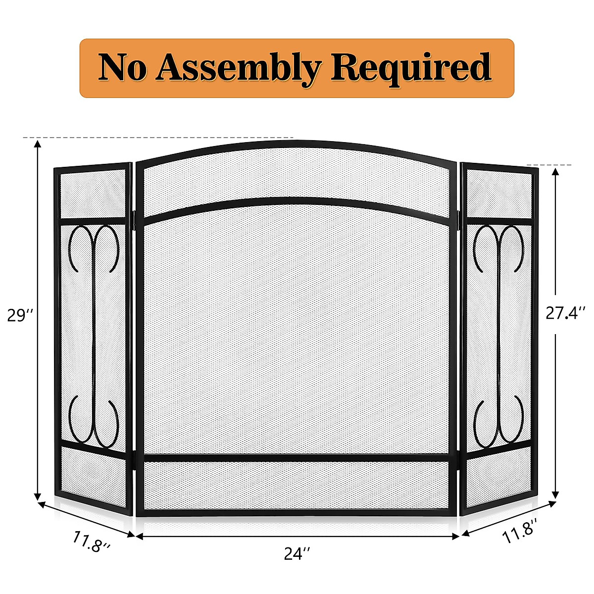Gtongoko 3 Panel Fireplace Screen 48" W x 29" H Modern Wrought Iron Decorative Large Fire Spark Guard Grate Heavy Duty for Living Room Home Outdoor Decor - Black