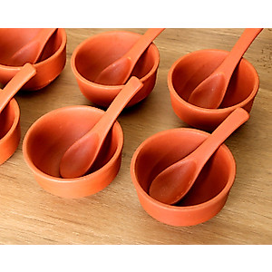KLEO - Clay Re-usable Soup Bowls and Spoons - Set of 12 | Terracotta Soup Bowls Set - 3.75" Inches - Brown
