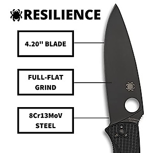 Spyderco Resilience Lightweight Knife with Black Stainless Steel Blade and Durable Black FRN Handle - PlainEdge - C142PBBK