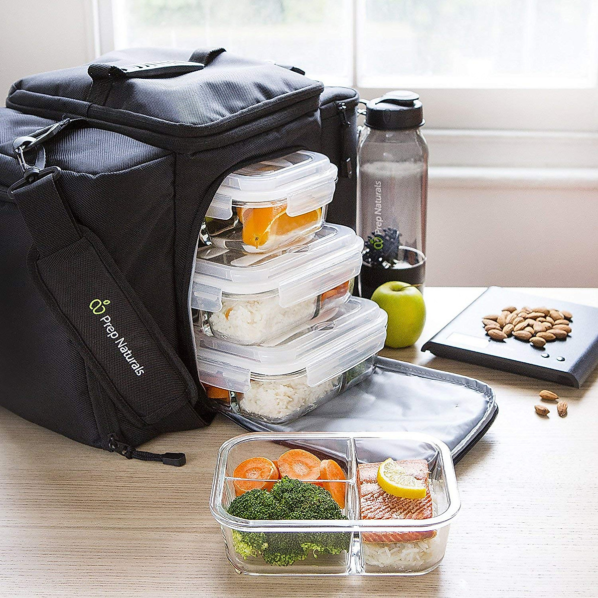 PrepNaturals Glass Meal Prep Containers 3 Compartment - Bento Box Containers Glass Food Storage Containers with Lids - Food Containers Food Prep Containers Glass Storage Containers with Lids 3 Pack