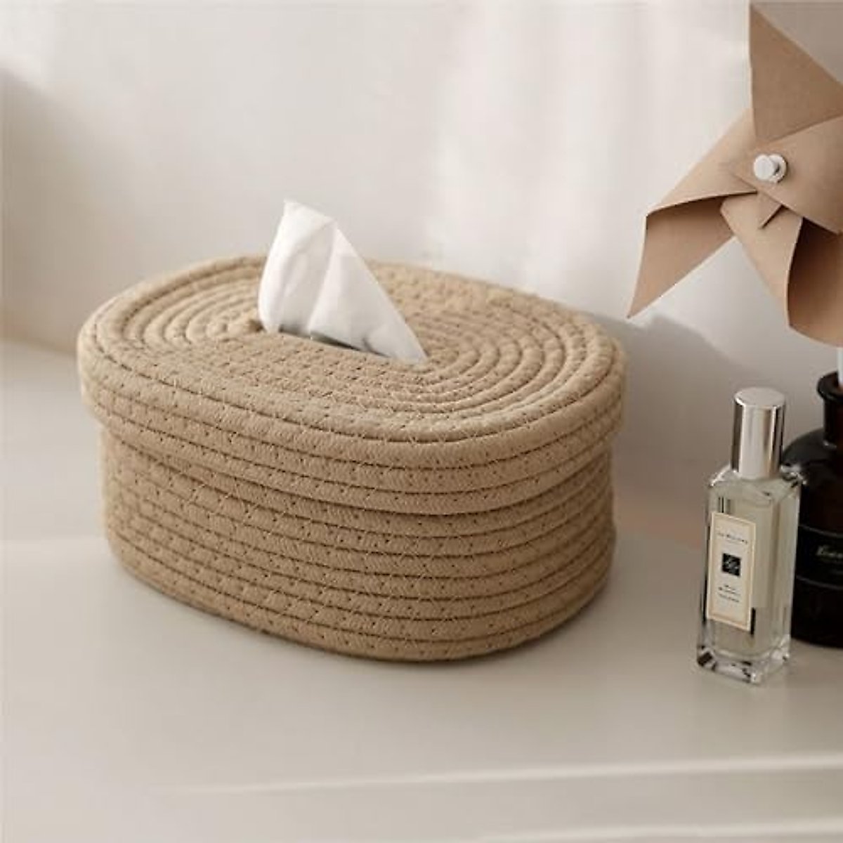 WISELADY Scandinavian Style Tissue Box, Tissue Drawer Box, Simple Rectangular Storage Box for Living Room Table Napkin Organizer (Brown,Medium)