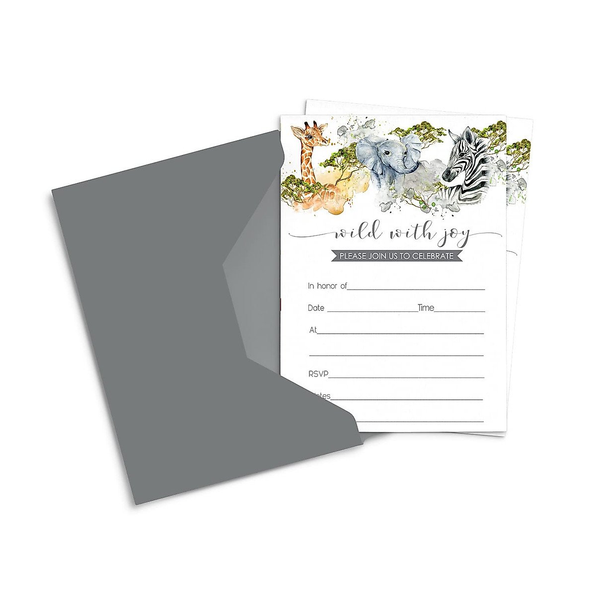 Paper Clever Party Jungle Baby Shower Invitations and Envelopes Pack of 15 – Fill In Blank Invites for Boys Baby Shower, Reveal, Birthday – Royal Safari Animal Event – Printed 4x6 Size Cards