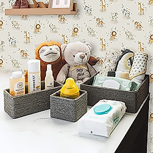 Sorbus Storage Baskets 4-Piece Set - Stackable Woven Basket Paper Rope Bin Boxes for Makeup, Office Supplies, Bedroom, Closet (Gray)