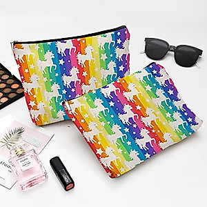 Givotin Cosmetic Bags for Women Cute Makeup Bag for Purse Canvas Travel Toiletry Bag Funny Zipper Pouch-Rainbow Unicorn Makeup Bags