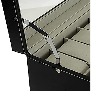 Tebery 12-Slot Watch Box Case Lockable with Glass Lid, 2 Layers Watch Holder Organizer Display with 1 Drawer for Rings and Bracelets, Gift For Boyfriend Fathers Day Birthday Gifts (Black)