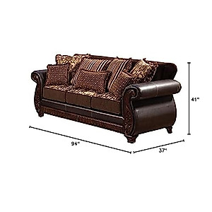 Furniture of America Esmeralda Fabric and Leatherette Sofa, Dark Brown Finish