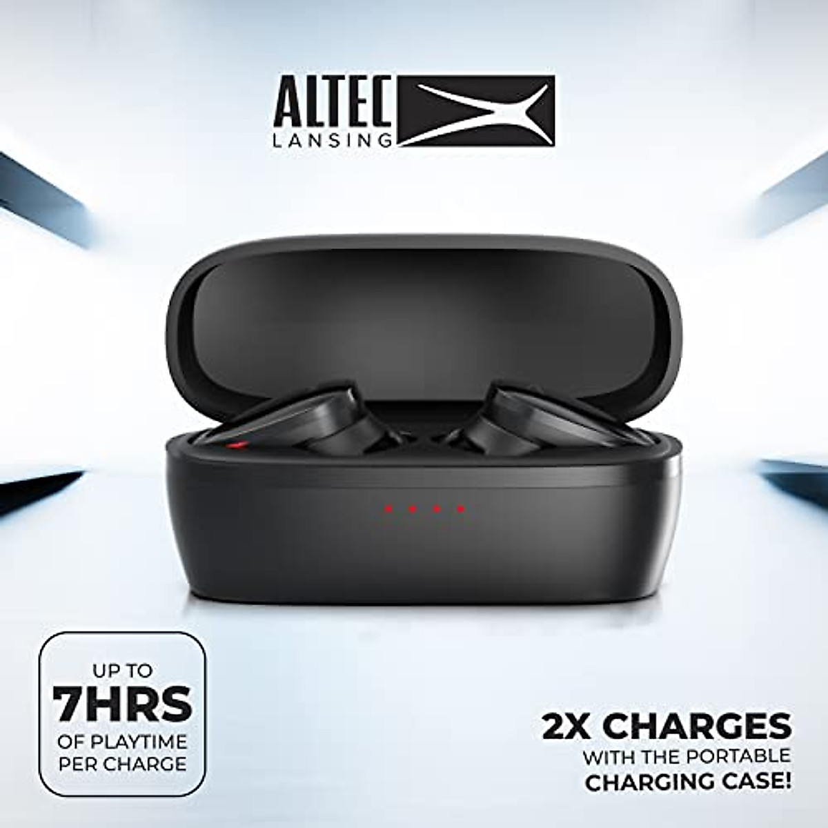 Altec Lansing Noise Cancelling Bluetooth Wireless Earbuds, Mini in Ear Headphones with Microphone, TWS NanoBuds Sweatproof and Water Resistant, 7 Hour Playtime for Sports and Workouts (Charcoal Grey)