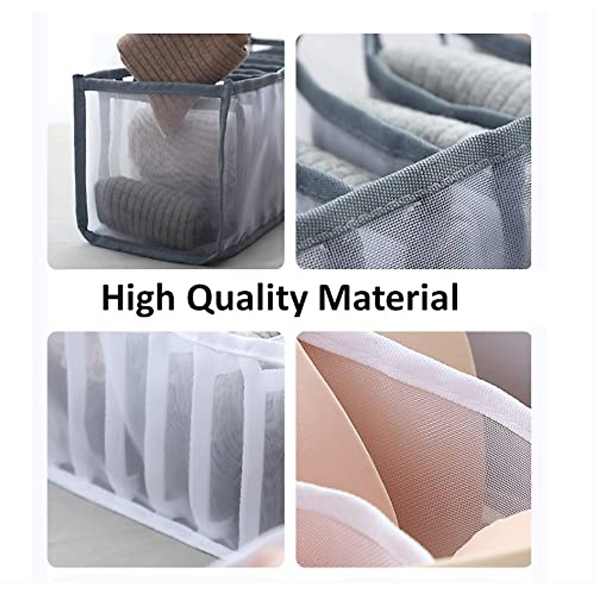 Fitster Wardrobe clothes organizer - 7 pieces meshed transparent organizers - suitable for organizing pants, socks, bra, leggings, shirts (White) (White)